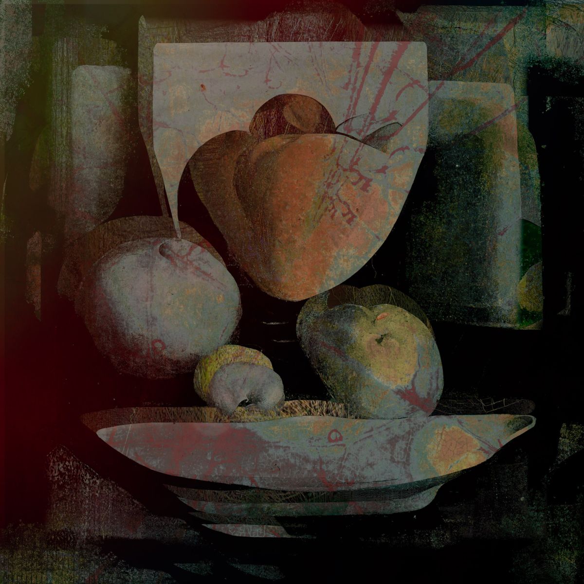 A bowl of fruit abstracted with Cubist elements. A photograph by Valda ...